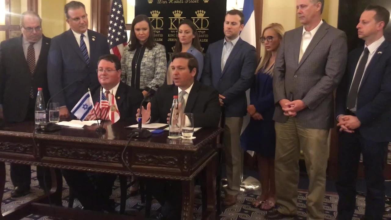 Florida Gov Ron Desantis Signs Anti Semitism Bill In Jerusalem
